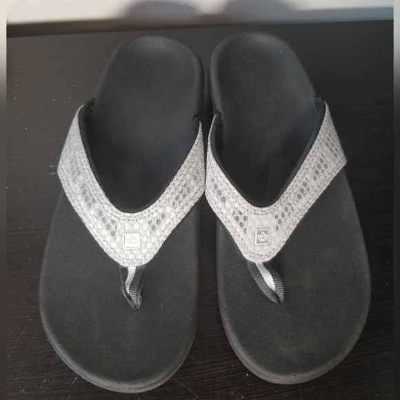 spenco | Shoes | Spenco Orthotic Thong Sandals Silver Black Womens 7 ...